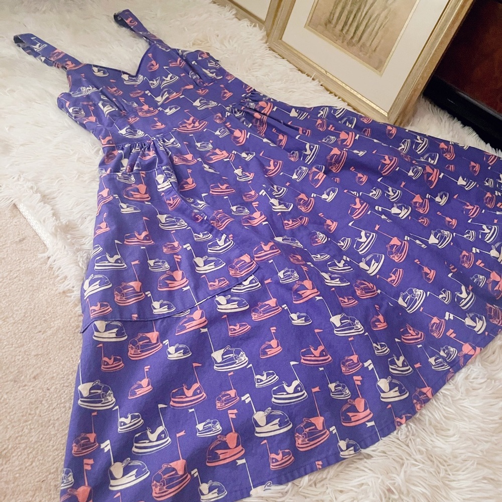 Rare Modcloth Bea And Dot Bumper Cars Novelty Dress - Gem